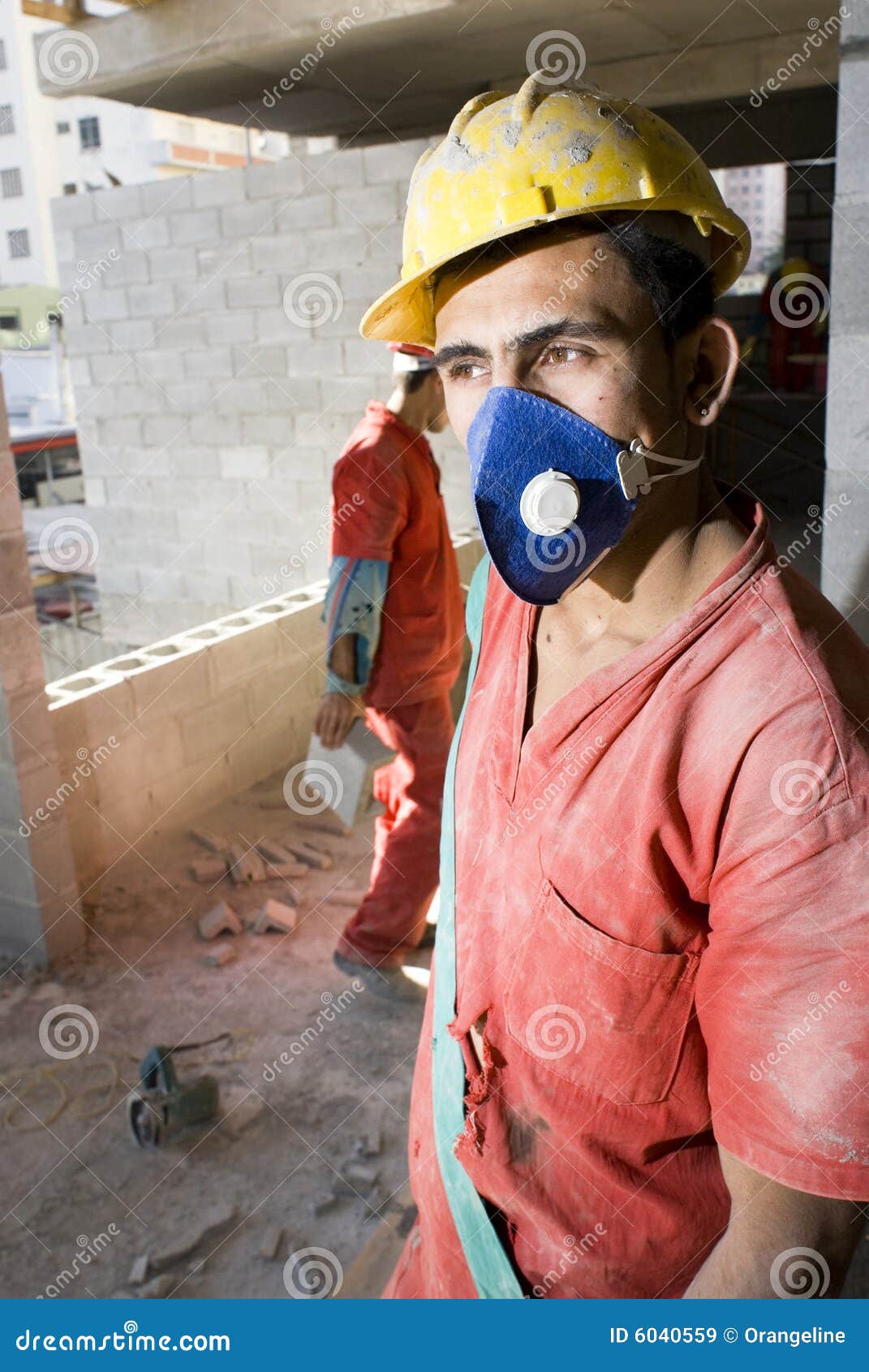 Construction Worker Wearing Mask - Vertical Stock Image - Image of ...