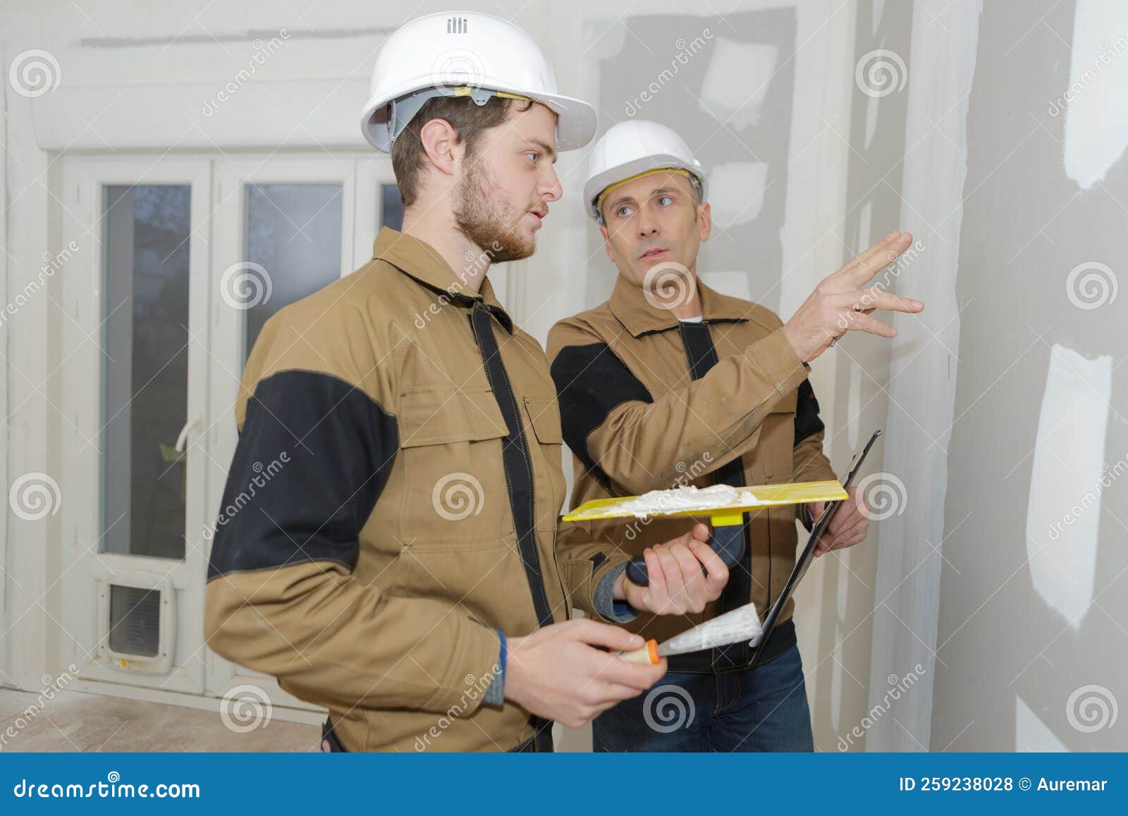 Construction Worker Wearing Worker Overall with Wall Plastering Tools ...