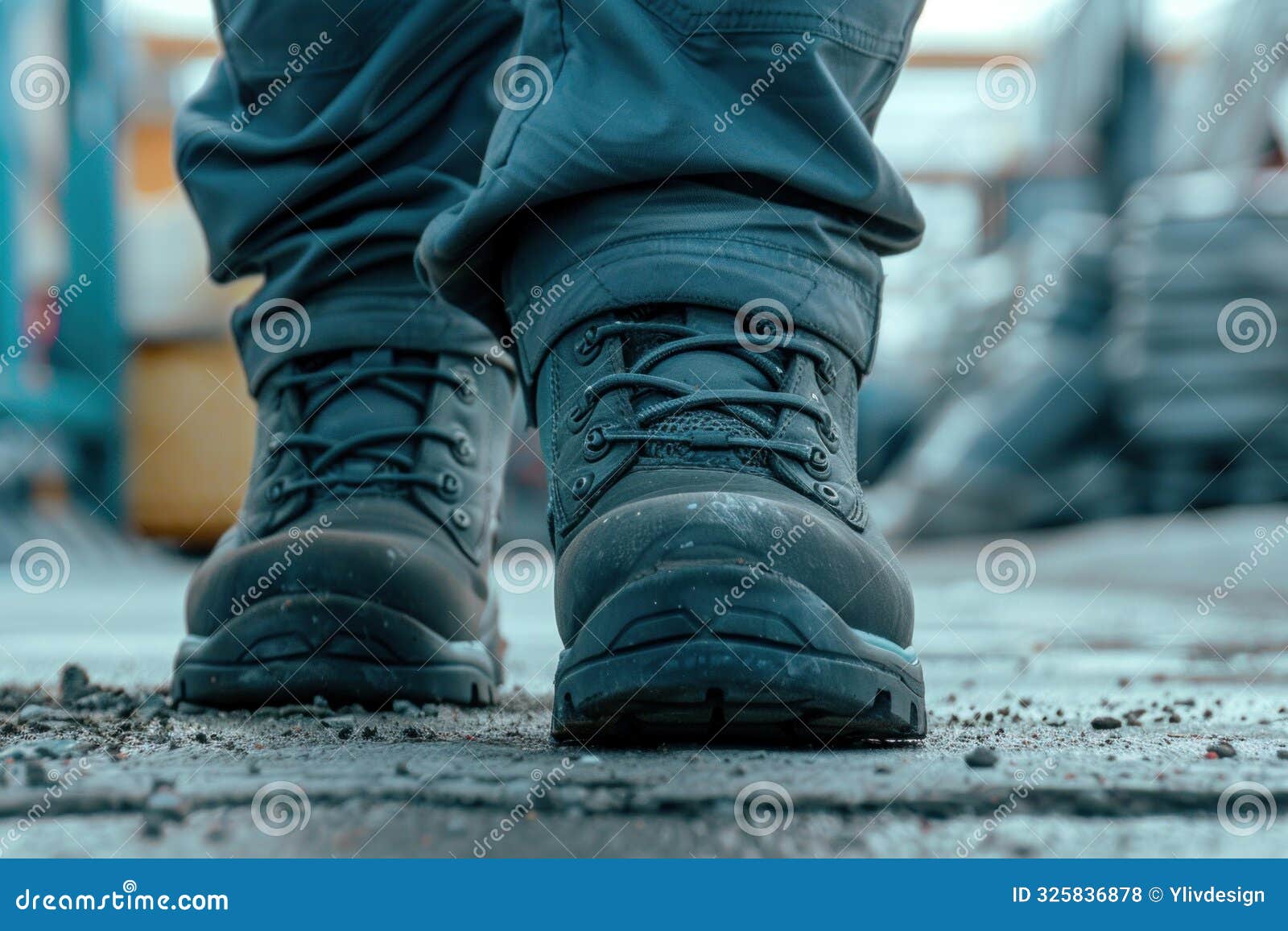 Construction Worker Wearing Safety Boots Walking on Construction Site ...