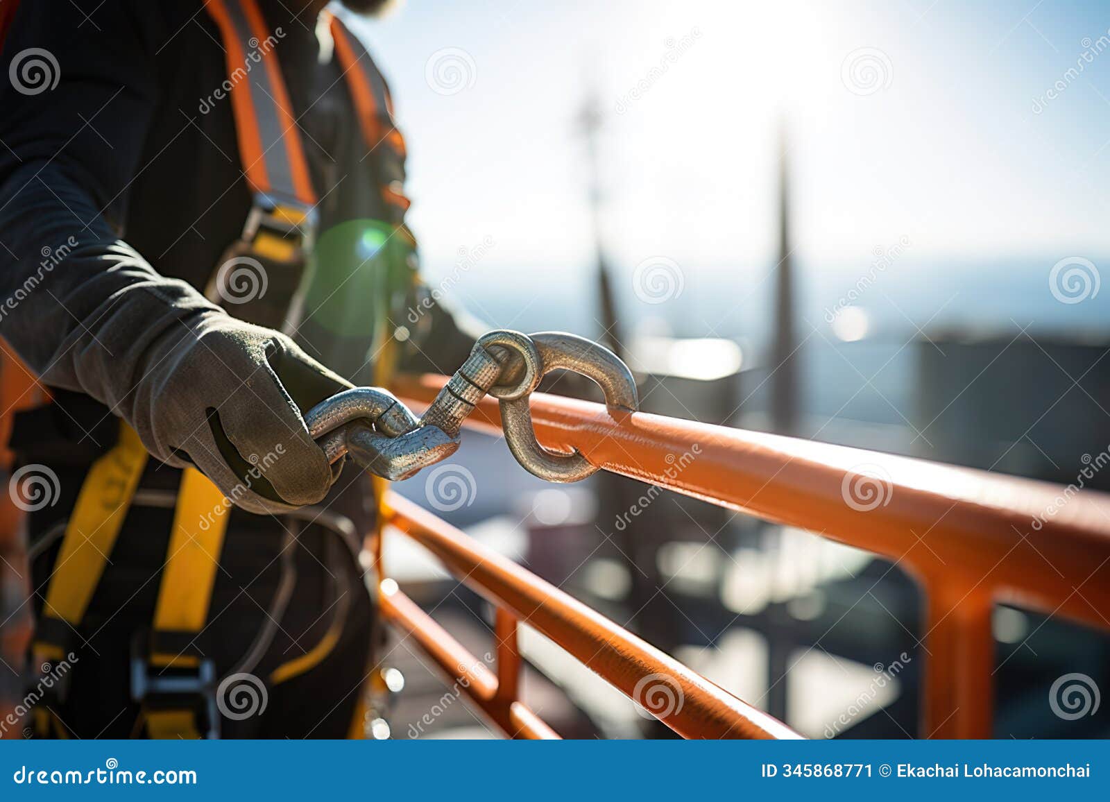 Construction Worker Wearing Safety Harness and Safety Line Masterfully ...