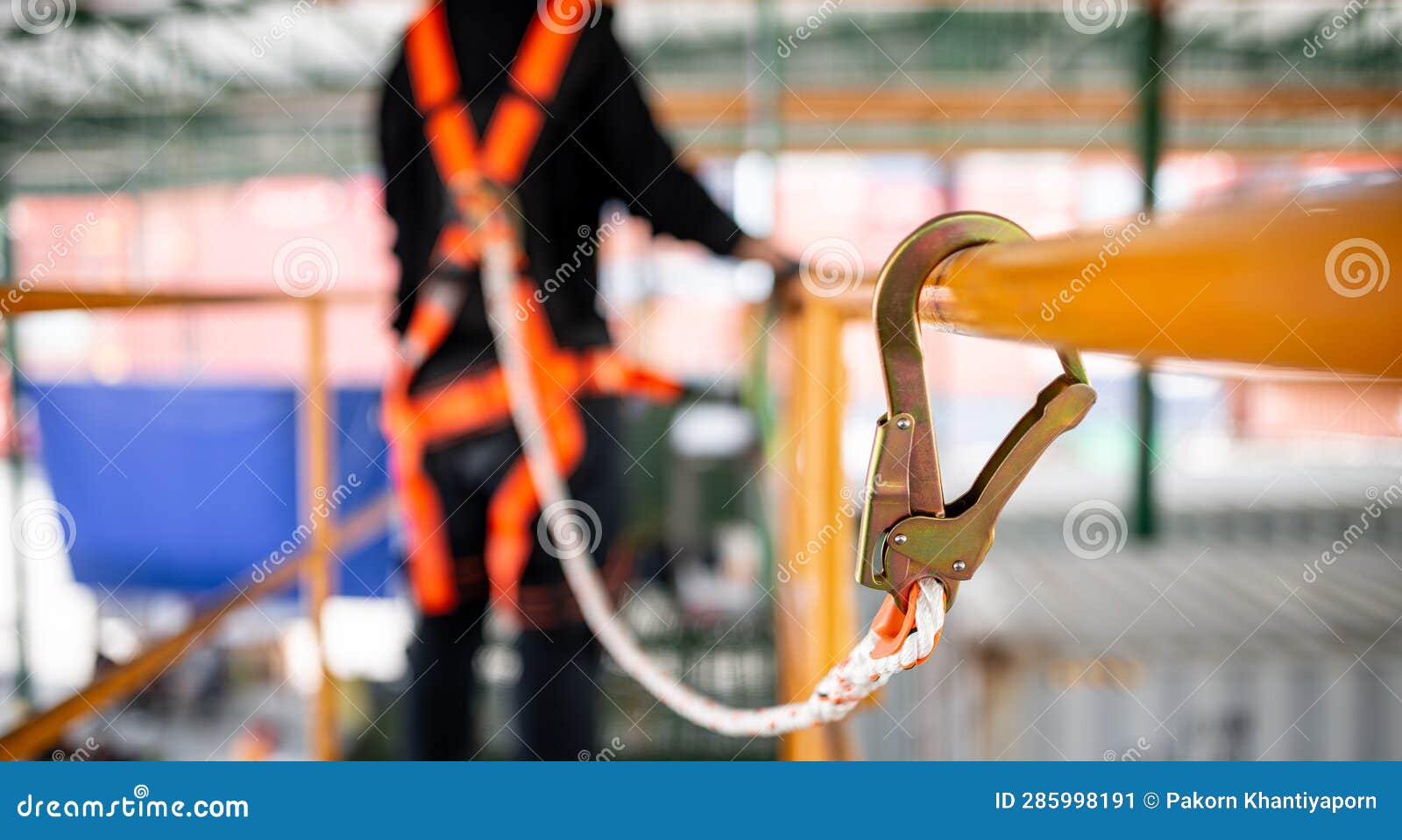 Construction Worker Wearing Safety Harness Working at High Place Stock ...