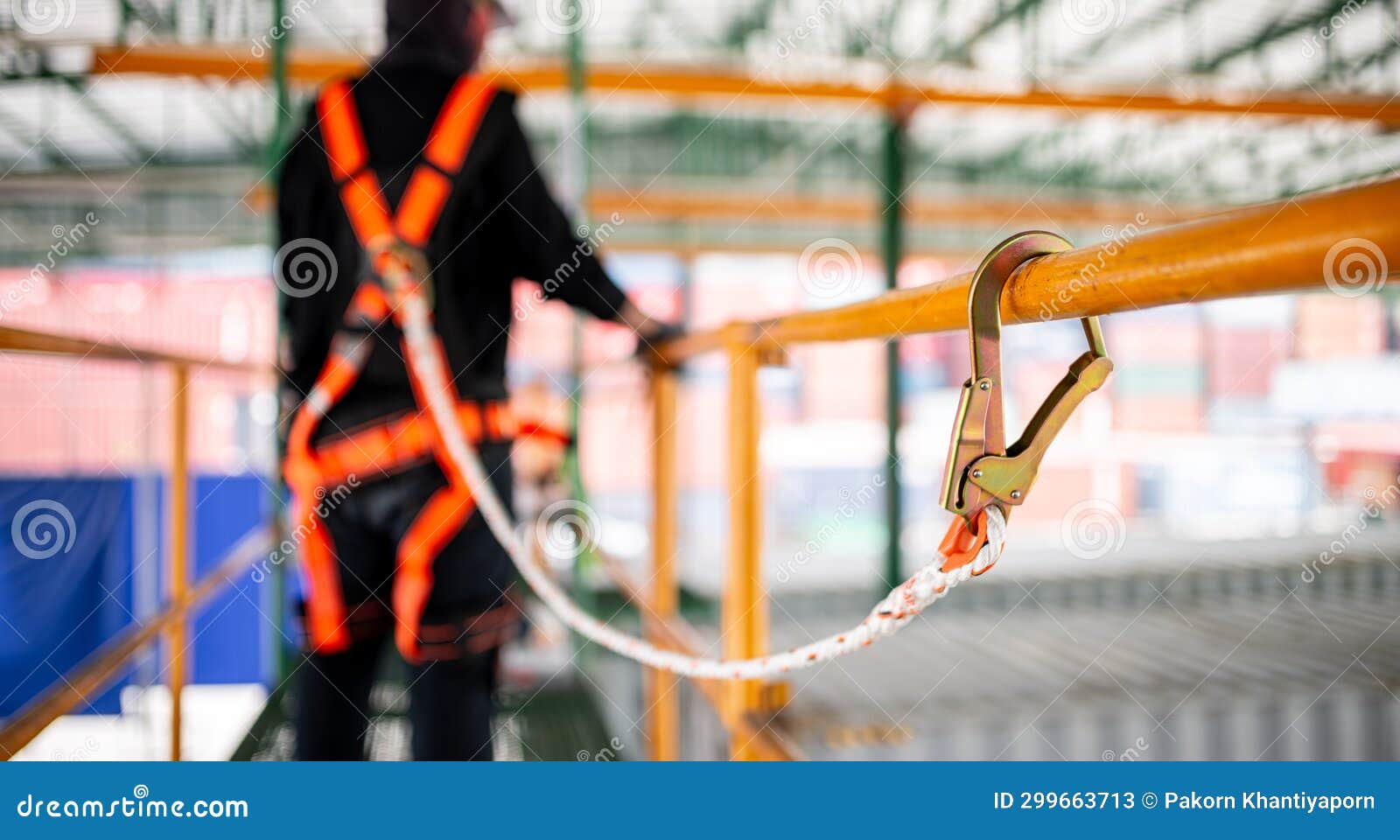 Construction Worker Wearing Safety Harness Working at High Place Stock ...