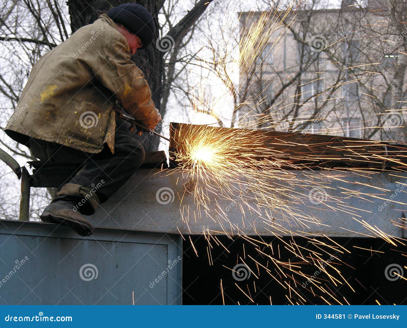 A Construction Worker Welding Steel Stock Image - Image of bars, weld ...
