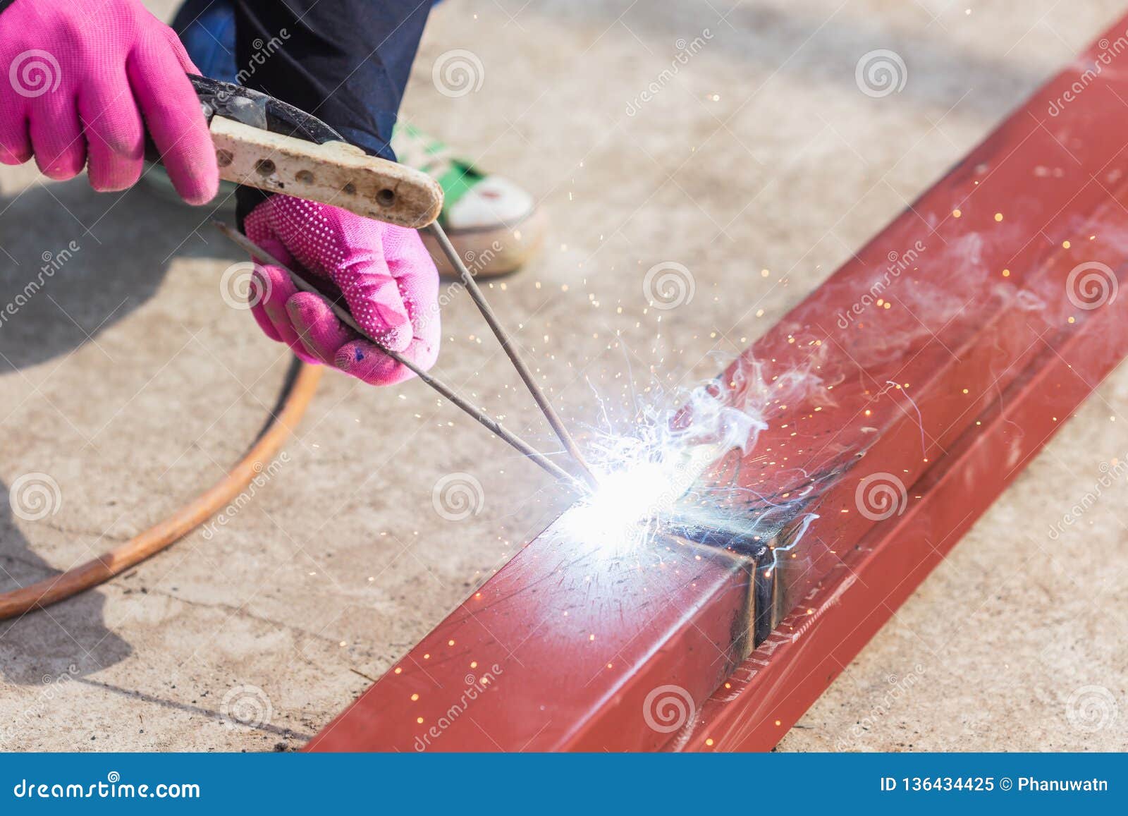 Construction Worker Welding Steel for Roof Structure Stock Image ...