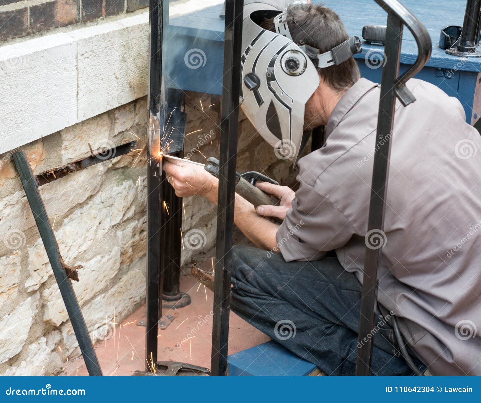 Worker Welding Post stock photo. Image of laboring, industrial - 110642304