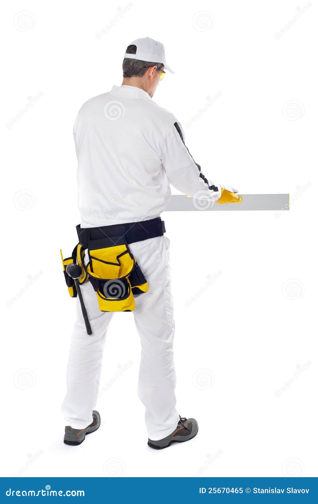 Construction Worker on White Background Stock Image - Image of ...