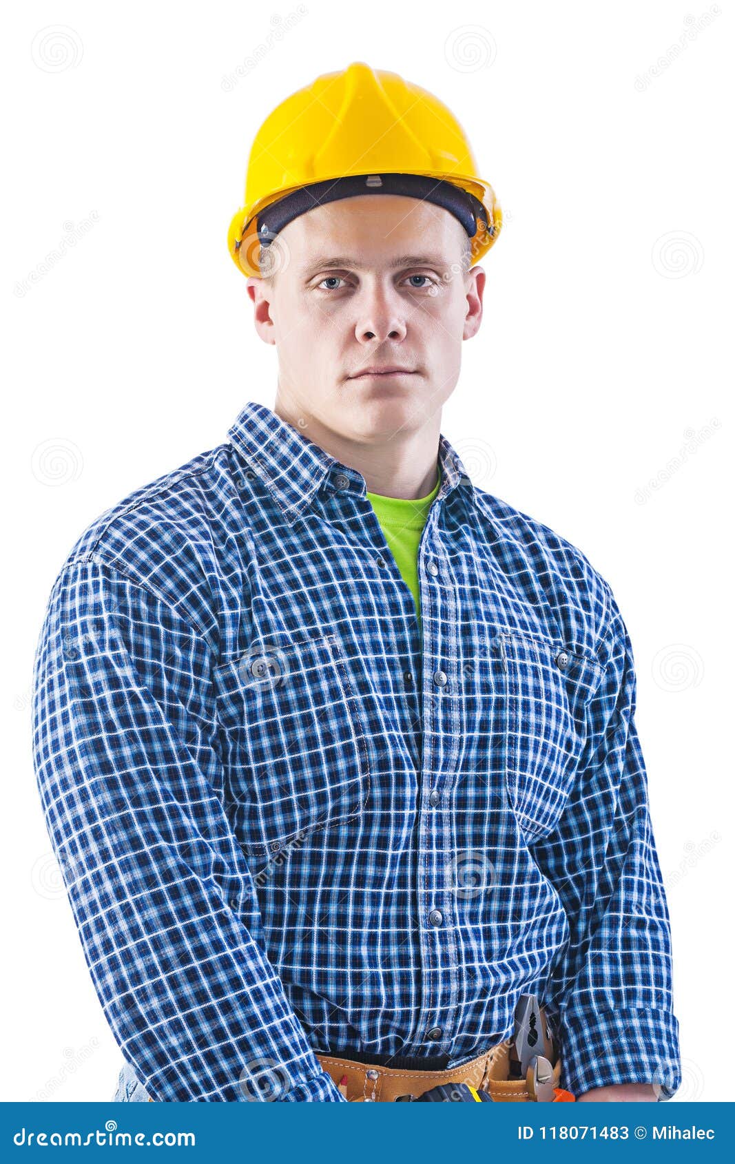 Construction Worker on White Backgrund Stock Image - Image of copyspace ...