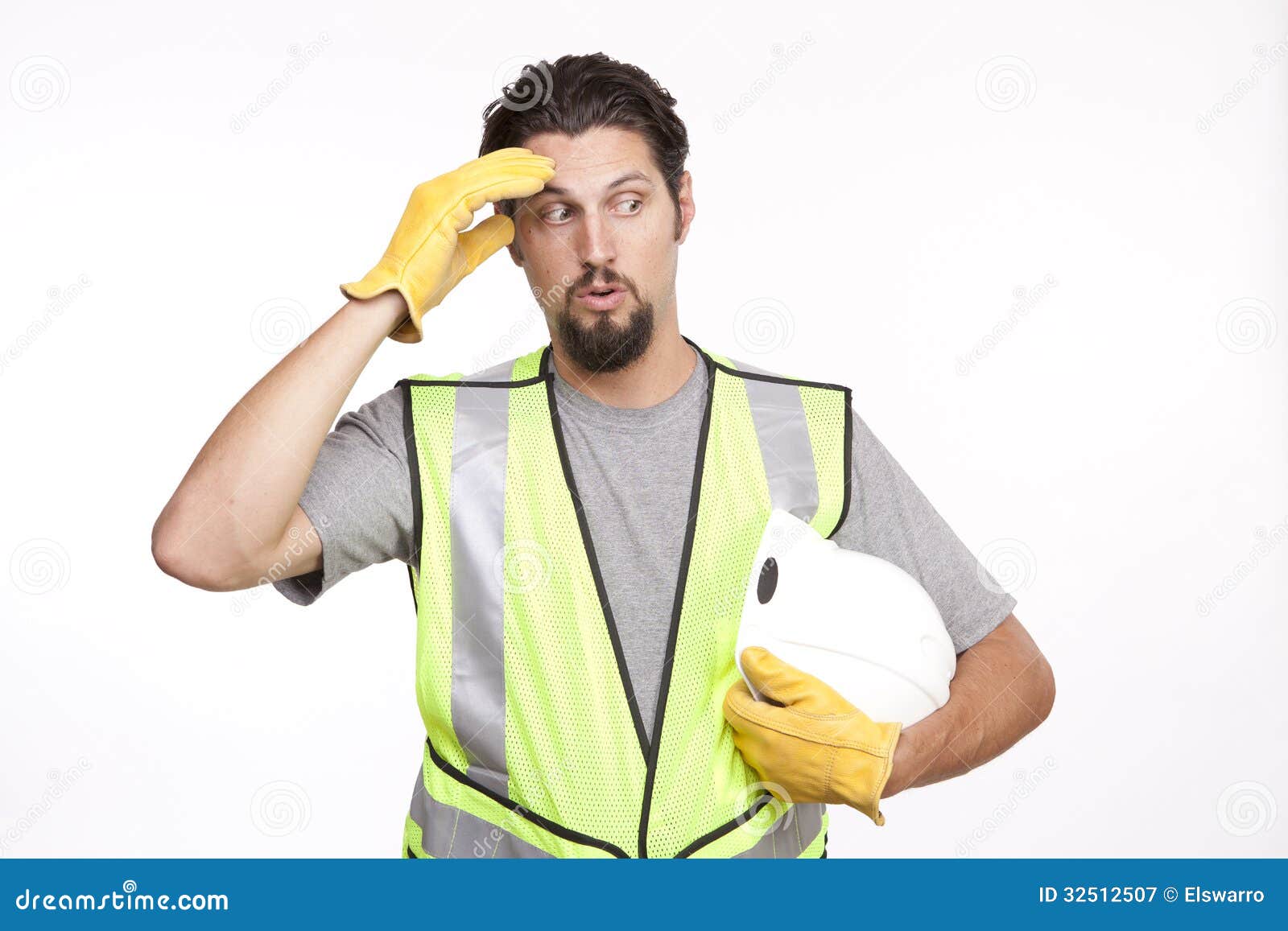 Construction Worker Wipes the Sweat of His Forehead in a Gesture Stock ...