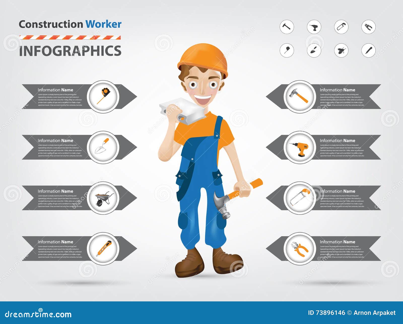 Construction Worker Wirh Instrument Infographic Stock Vector ...