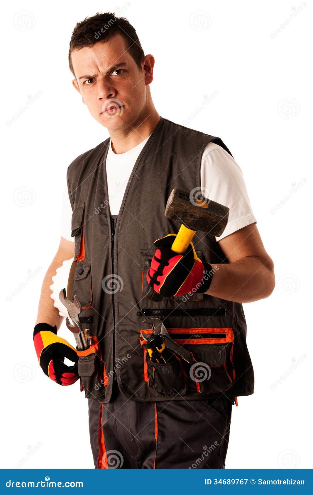 Construction Worker in Work Dress Isolated Over White Background Stock ...