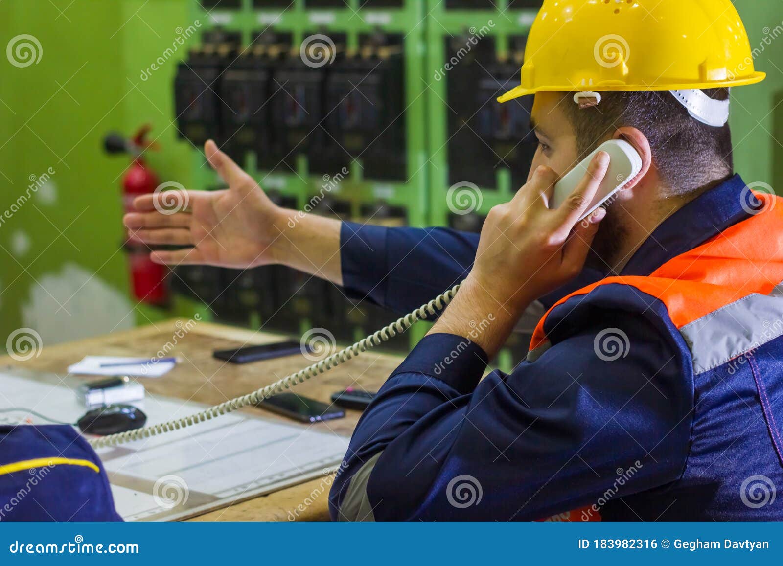 Construction Worker at Work Talking on Telephone Stock Photo - Image of ...