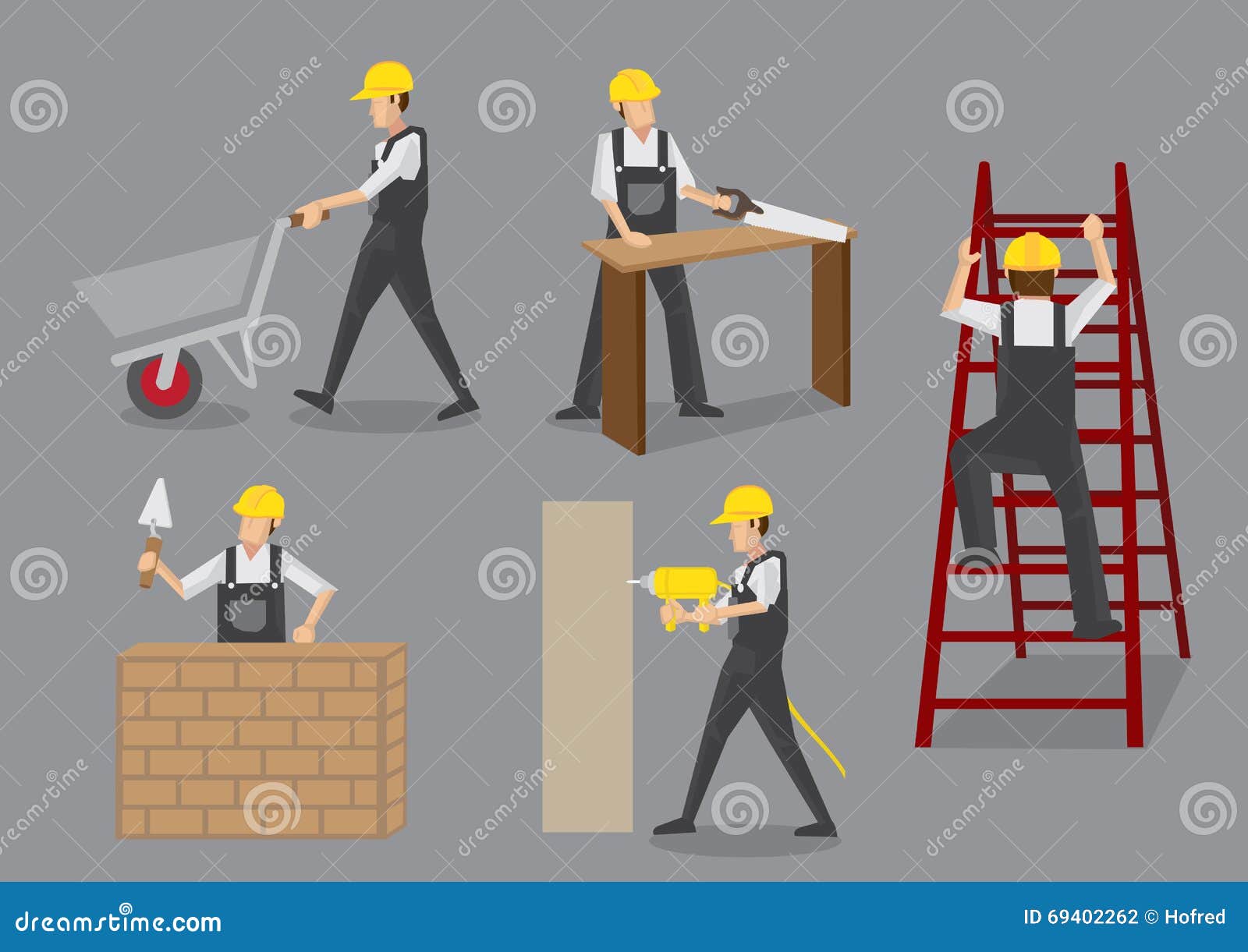 Construction Worker at Work Vector Characters Stock Vector ...