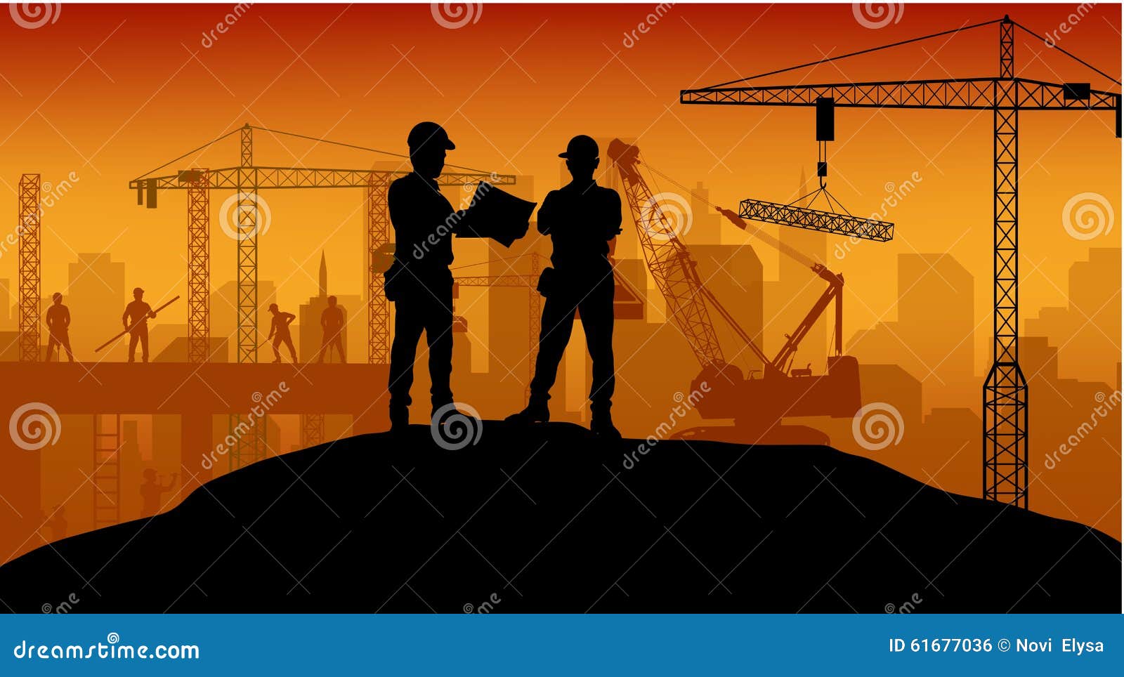 Construction Worker at Work with Worker Standing Stock Vector ...