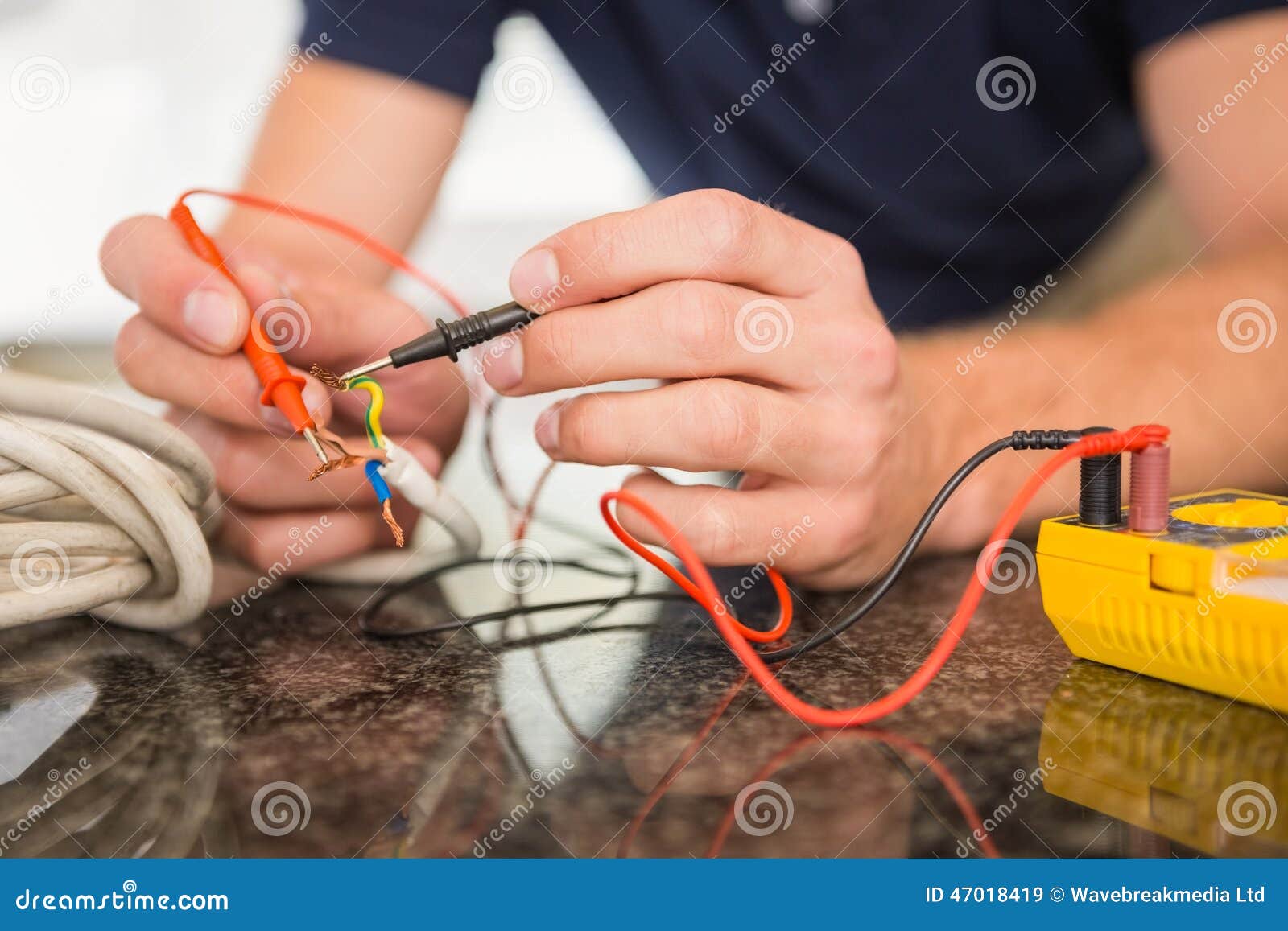 Construction Worker Working on Cables Stock Image - Image of repairman ...