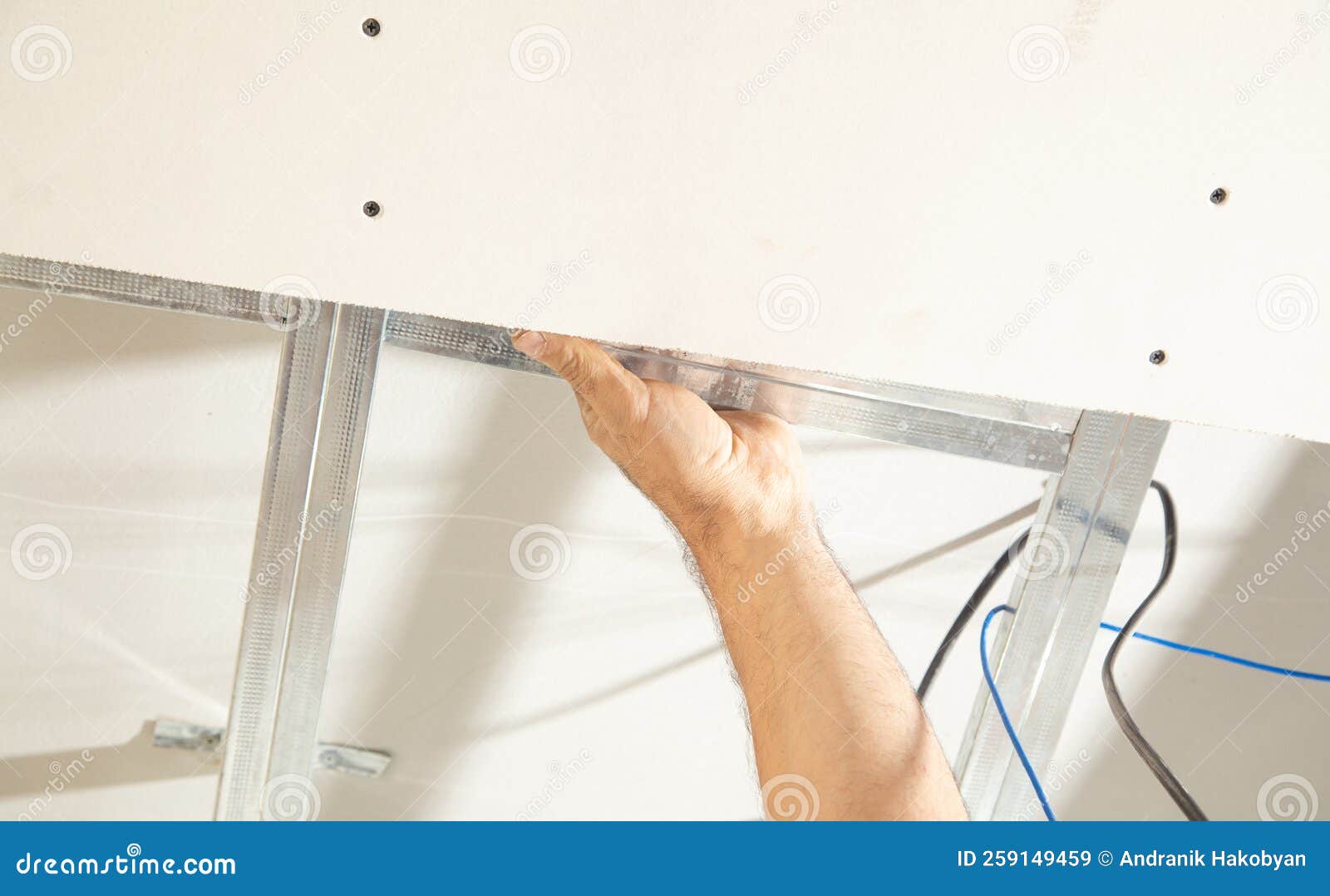 Construction Worker Working on Ceiling at Home Stock Image - Image of ...
