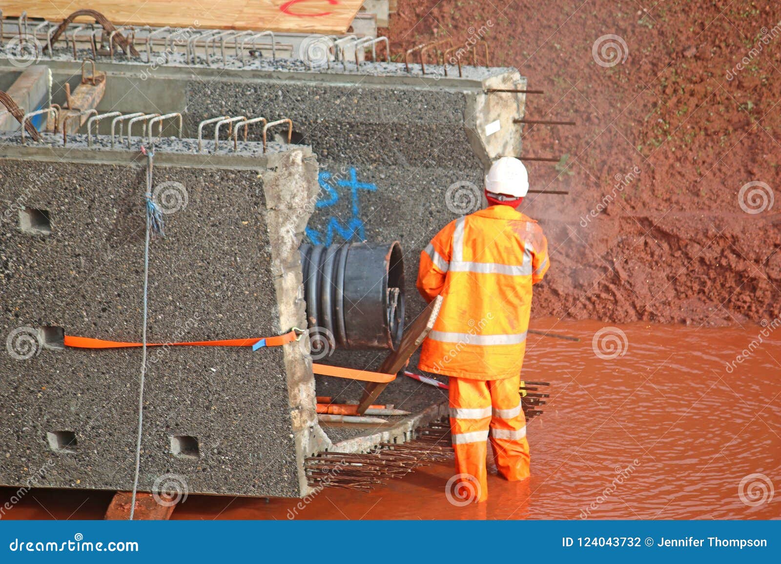 Construction Worker with a Bridge Beam Stock Photo - Image of earth ...