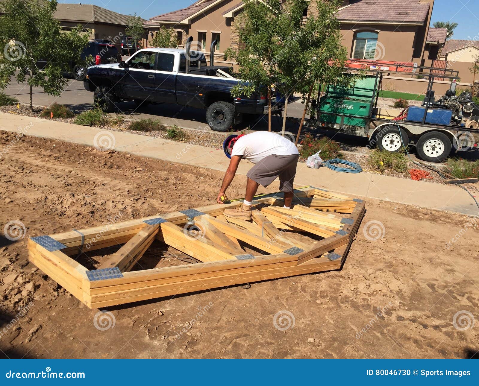 Construction Worker Working on the Framing Process for a New a House ...