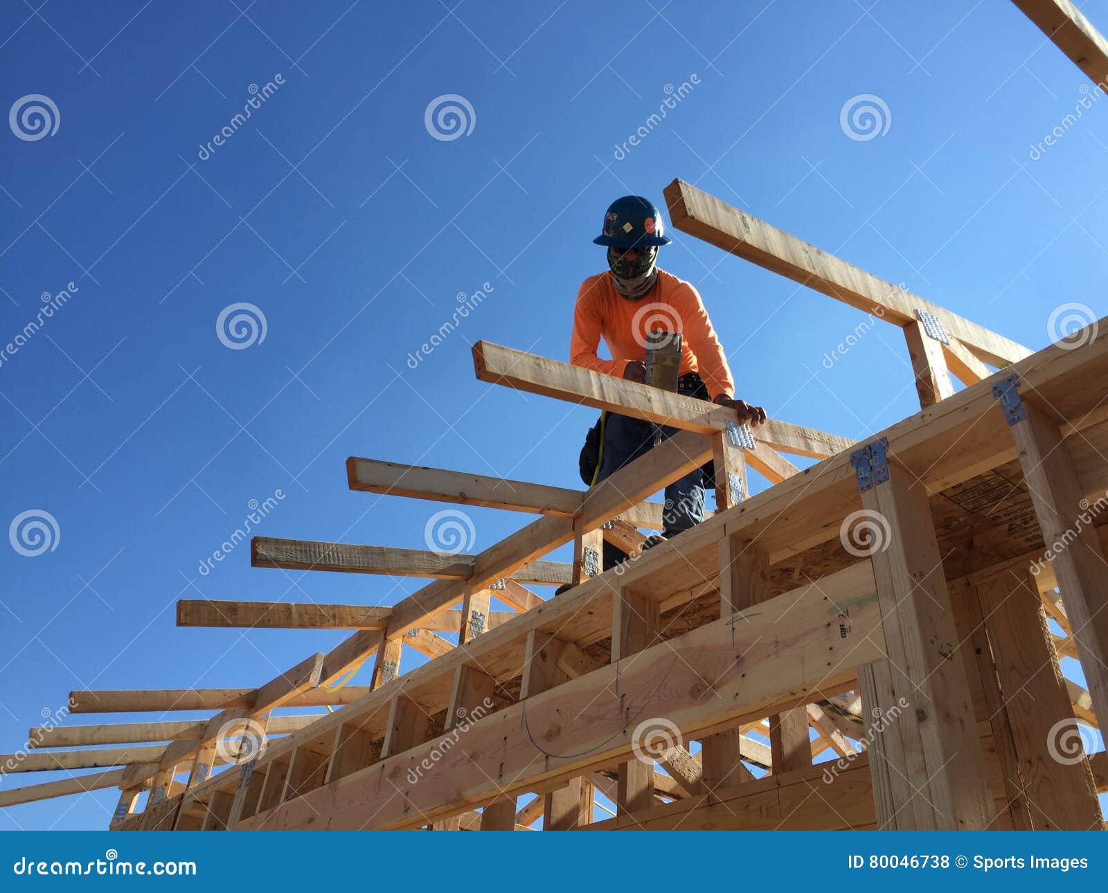 Construction Worker Working on the Framing Process for a New a House ...