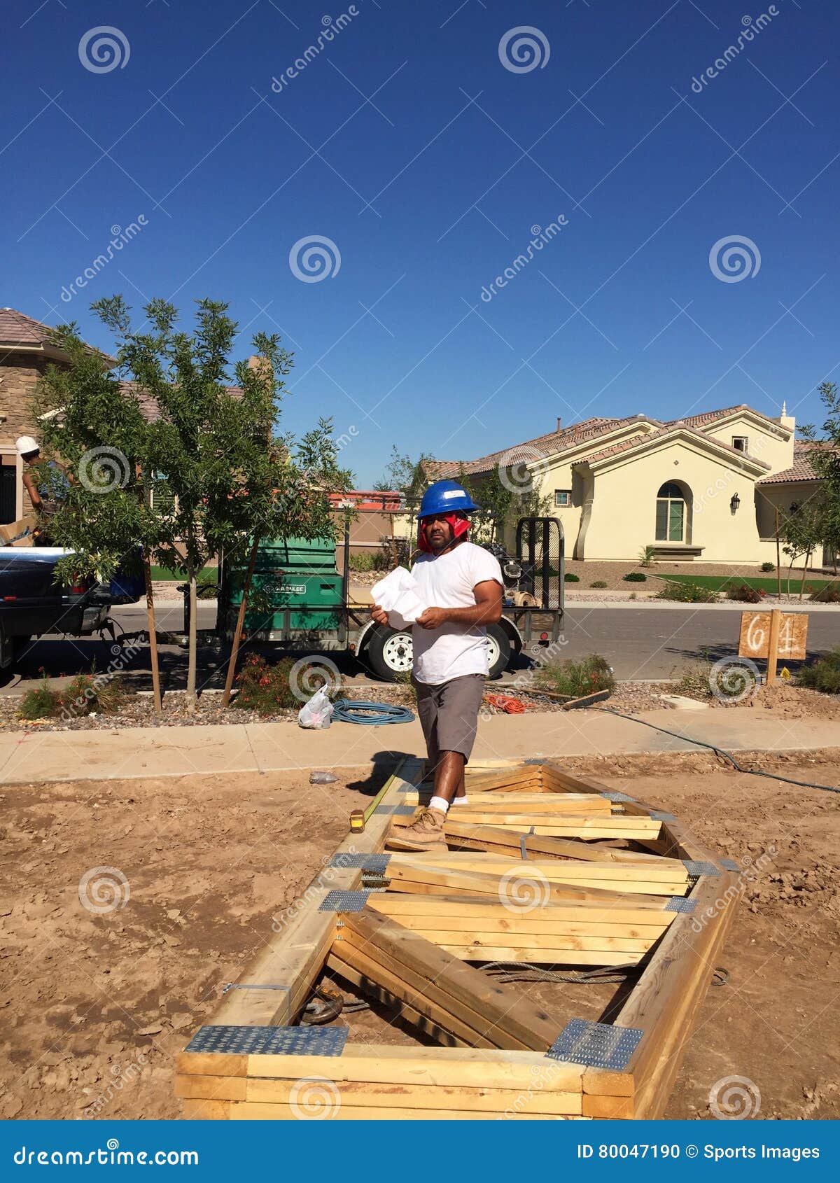 Construction Worker Working on the Framing Process for a New a House ...