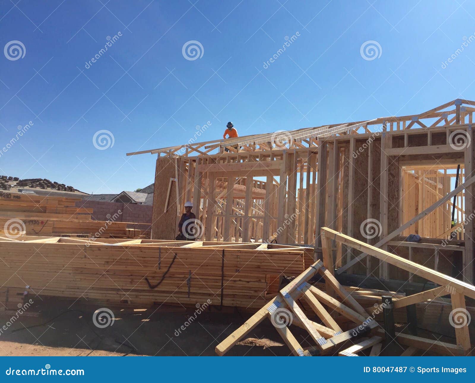 Construction Worker Working on the Framing Process for a New a House ...