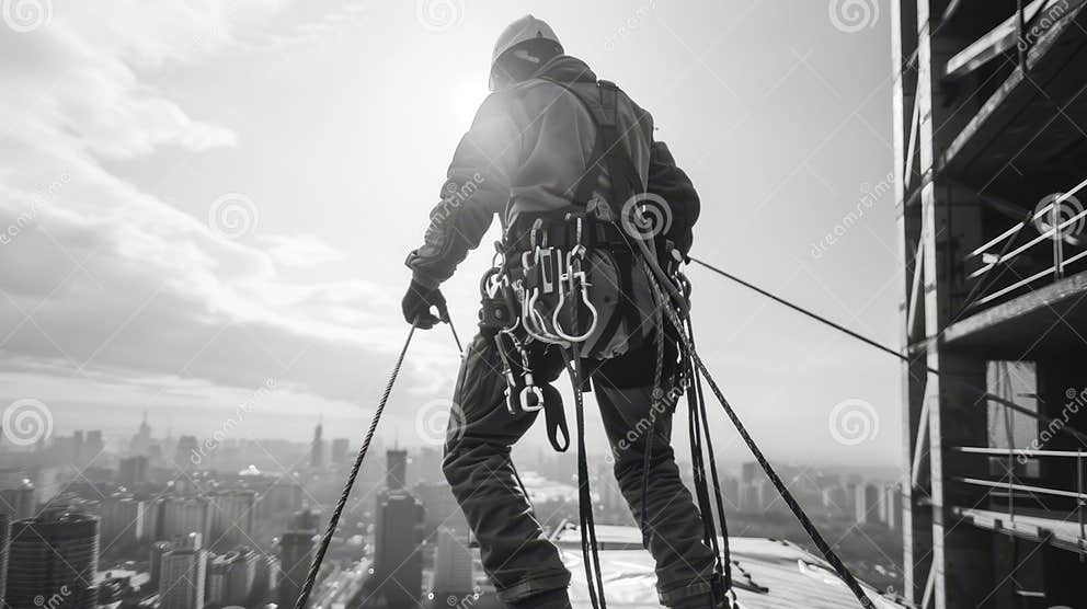 Construction Worker Working at High Place Stock Image - Image of site ...