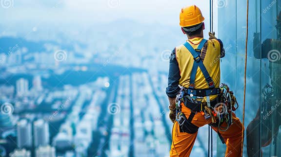 Construction Worker Working at High Place Stock Image - Image of ...