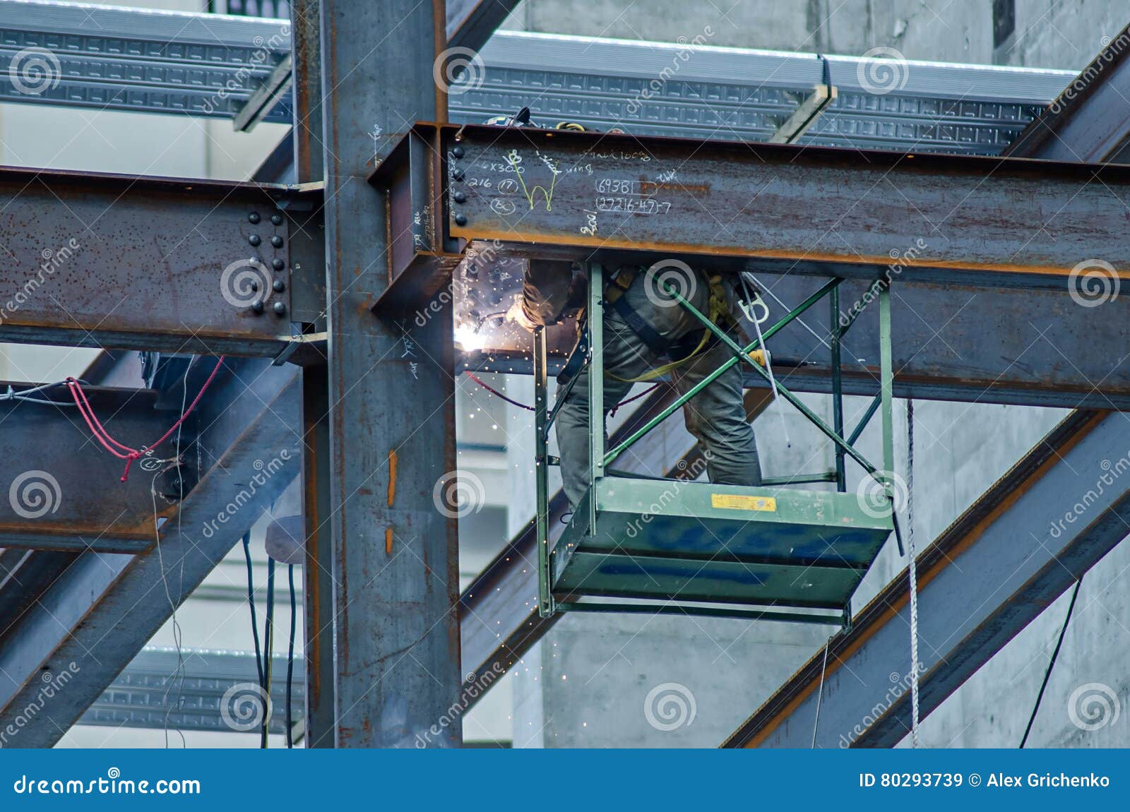 Construction Worker Working on Highrise Building Stock Image - Image of ...