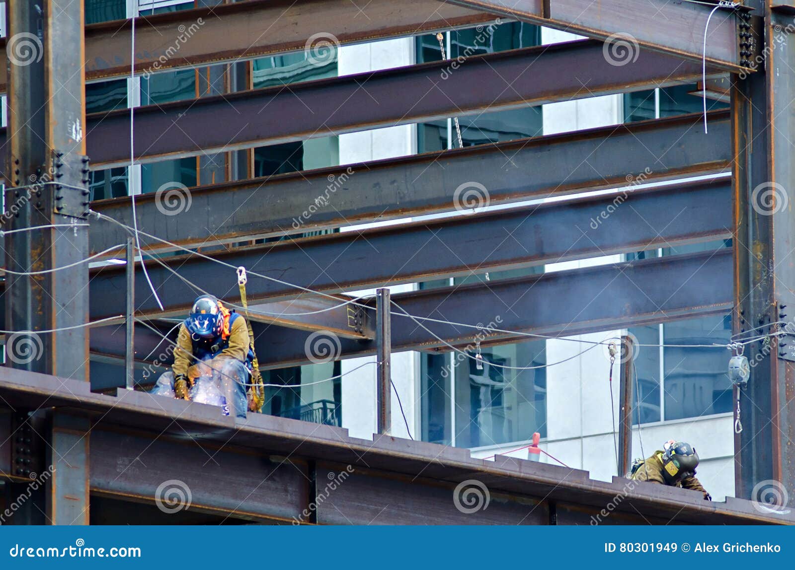 Construction Worker Working on Highrise Building Stock Image - Image of ...