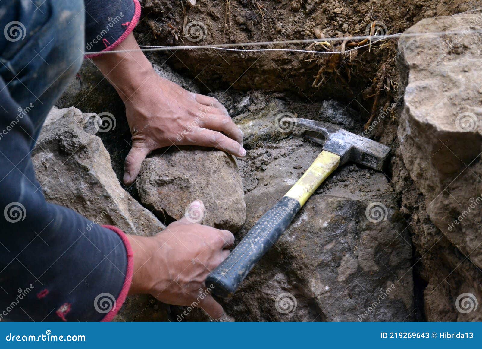 Construction Worker Working with Stone Stock Image - Image of natural ...