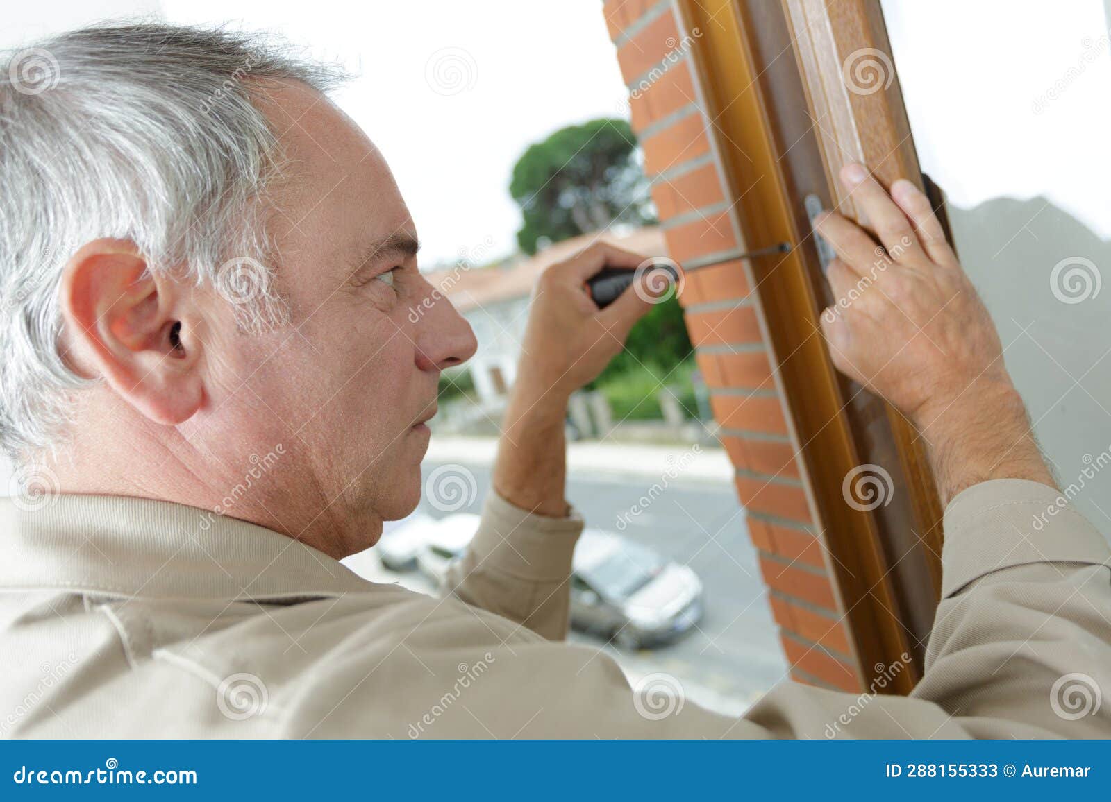Construction Worker Working with Window Stock Image - Image of ...