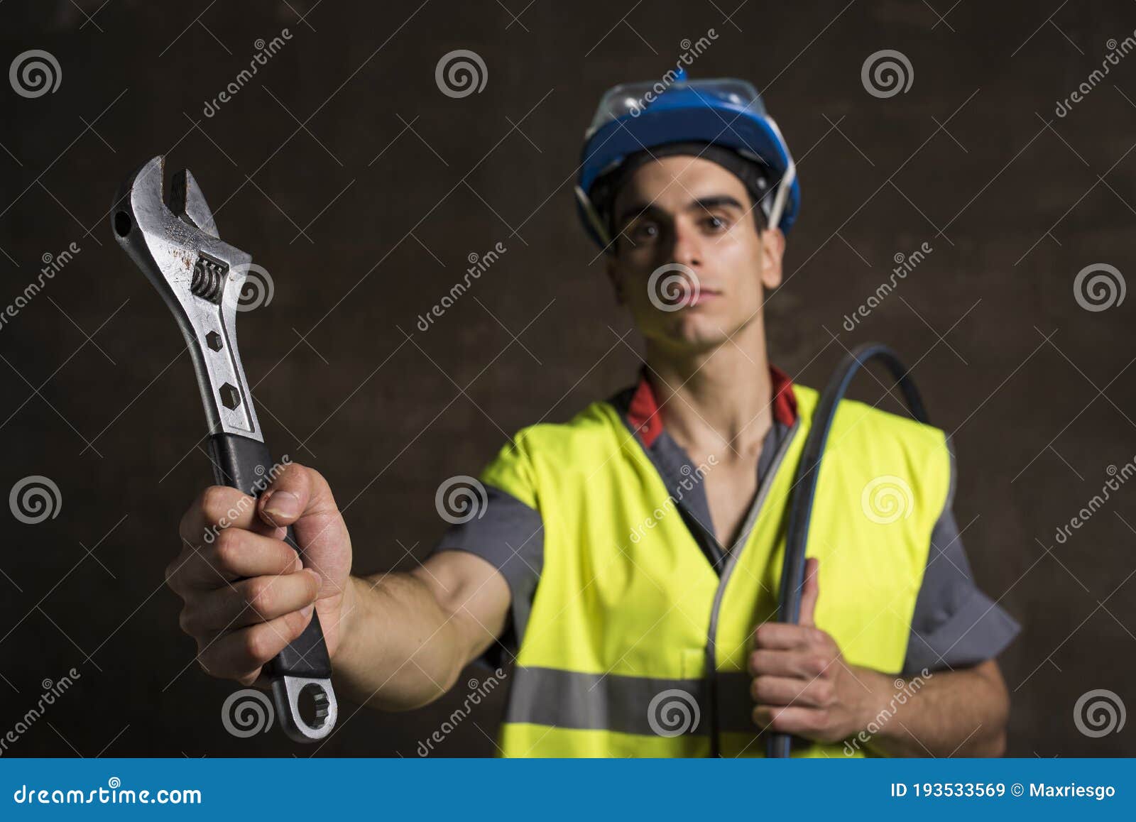 Construction Worker with Wrench Studio Shot Stock Image - Image of ...