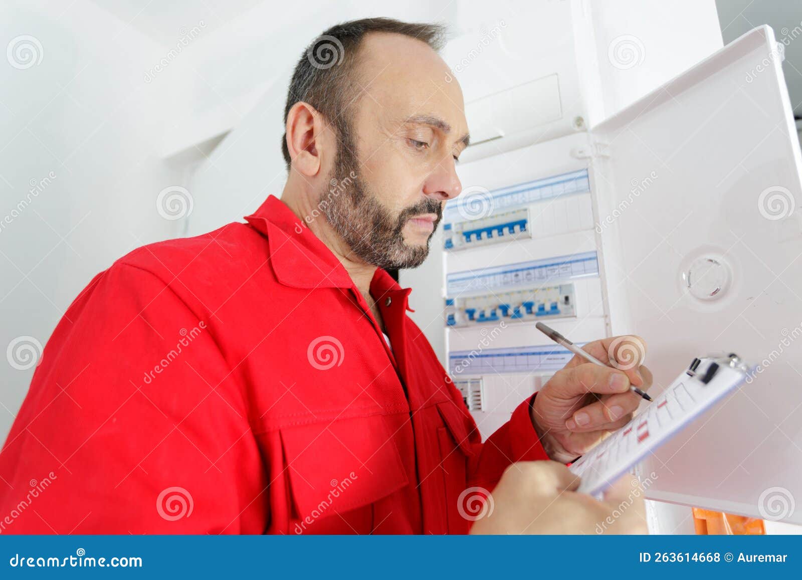 Construction Worker Writing on Clipboard Stock Photo - Image of person ...