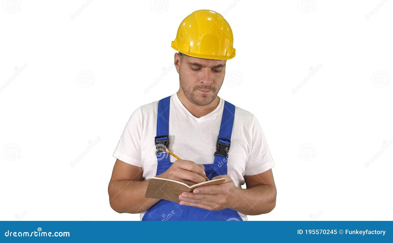 Construction Worker Writing To Do List or Checklist on White Background ...