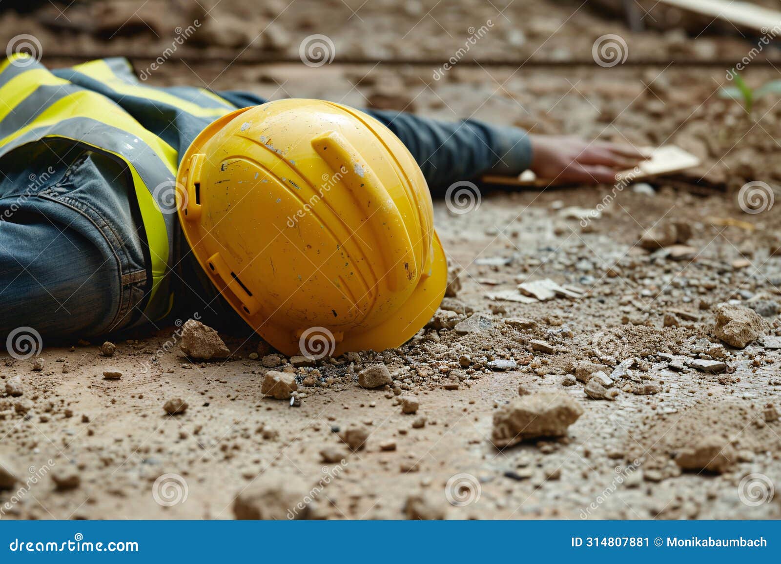 Construction Worker with Yellow Safety Helmet Lying on Ground after ...