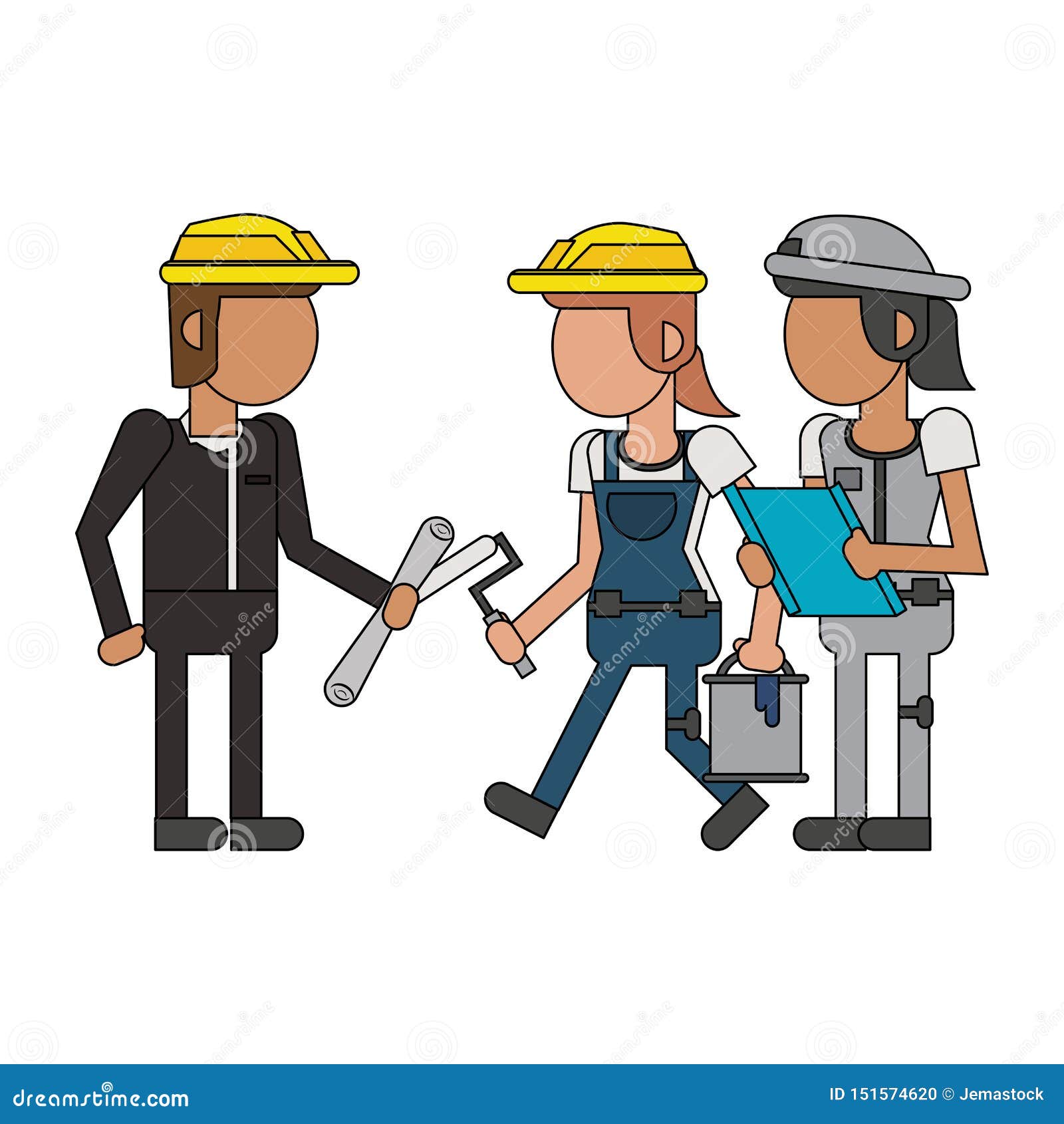 Construction Workers with Tools Cartoons Faceless Stock Vector ...