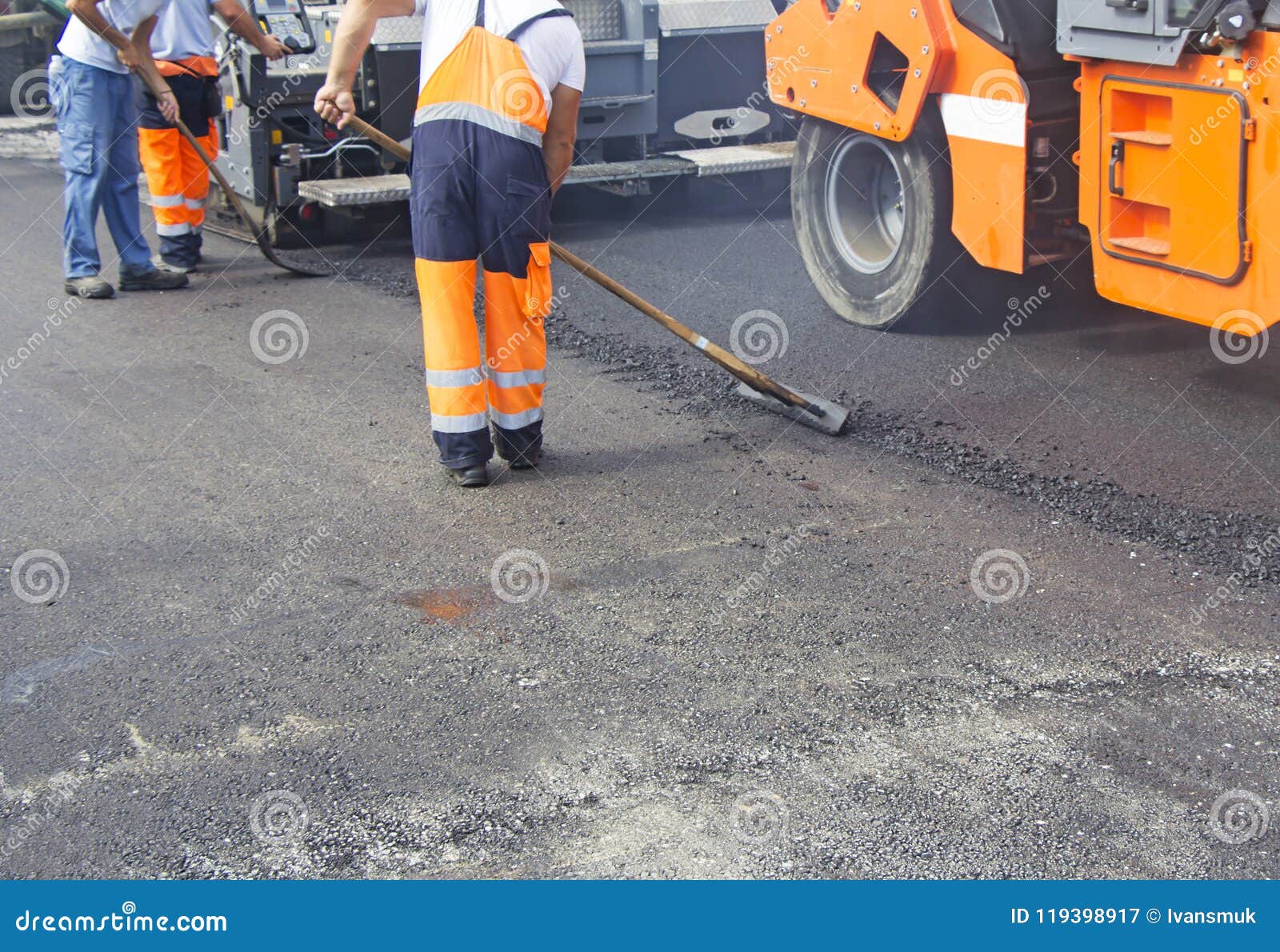 Construction Workers on Asphalting Stock Image - Image of machinery ...