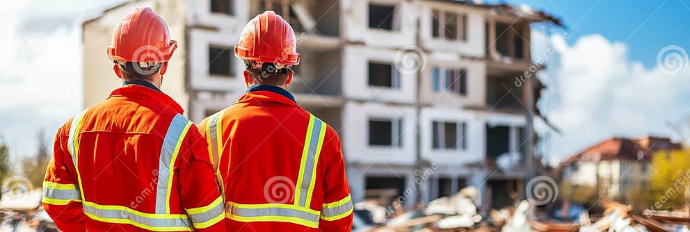 Construction Workers Assessing Damage after Building Collapse, Disaster ...