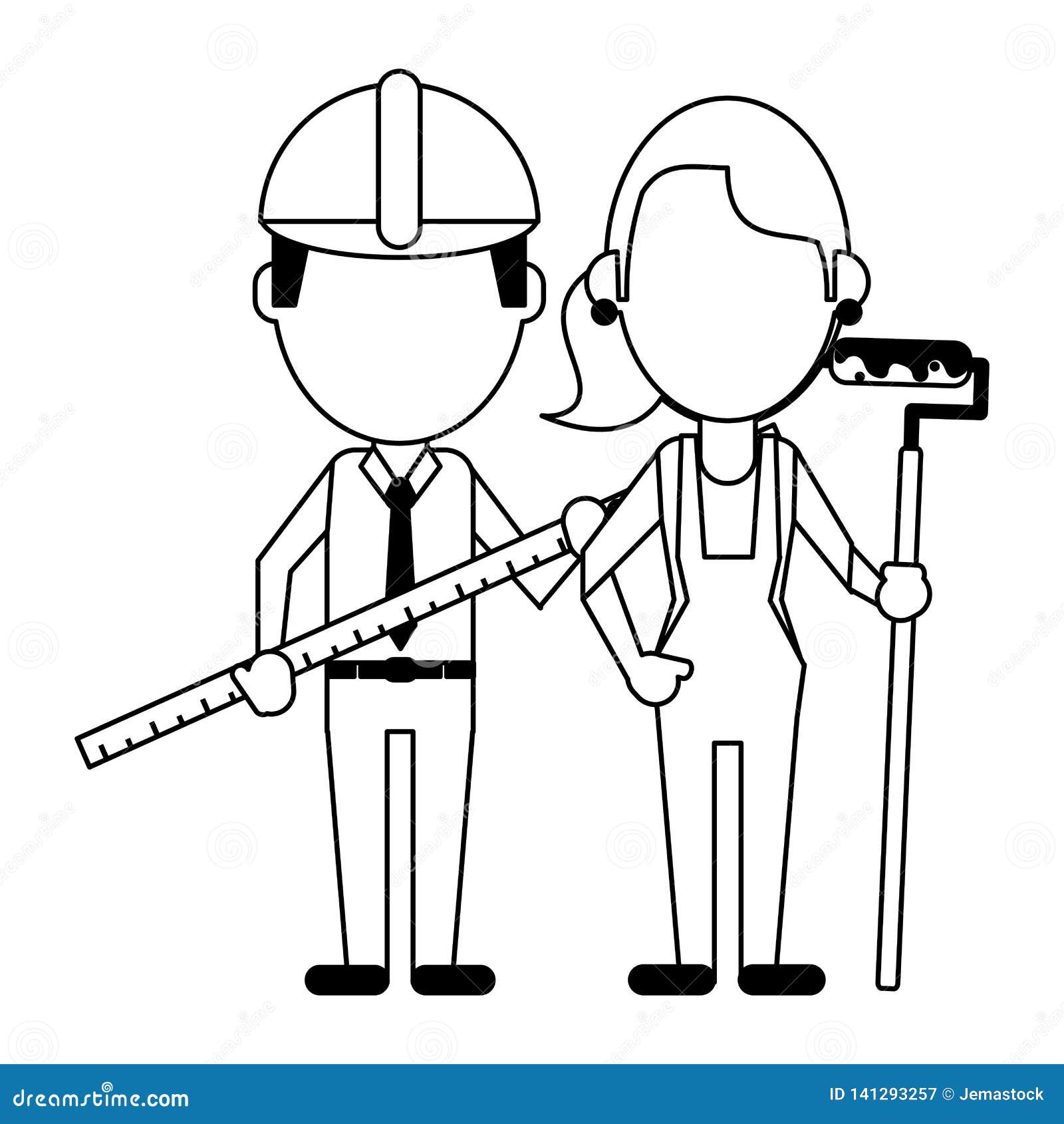 Construction Workers Avatars in Black and White Stock Vector ...
