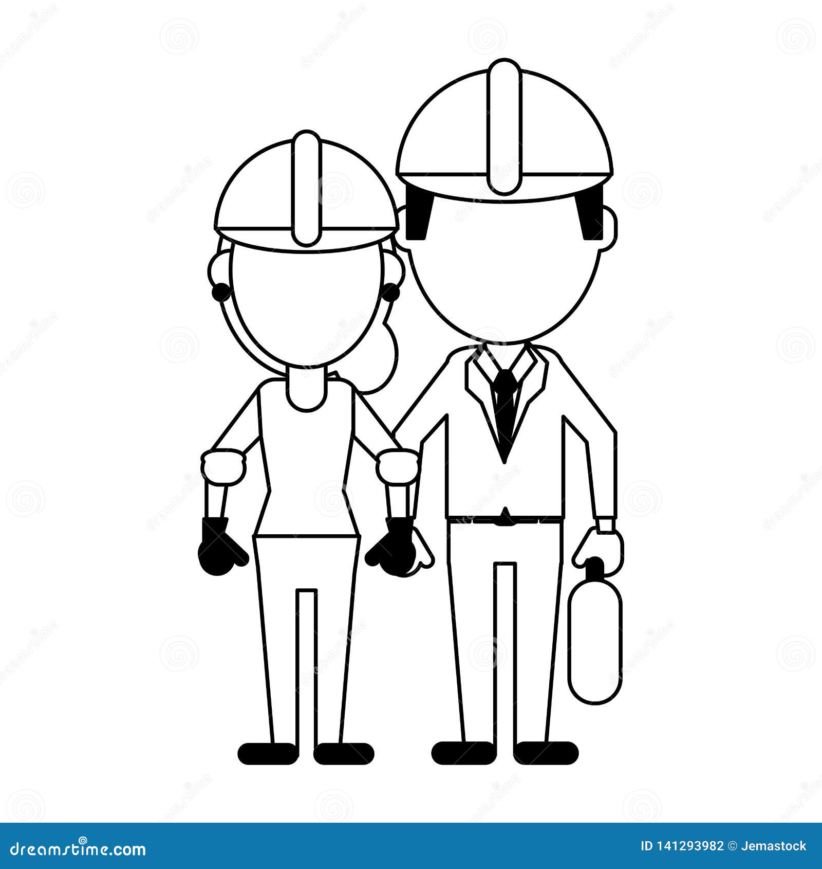 Construction Workers Avatars in Black and White Stock Vector ...