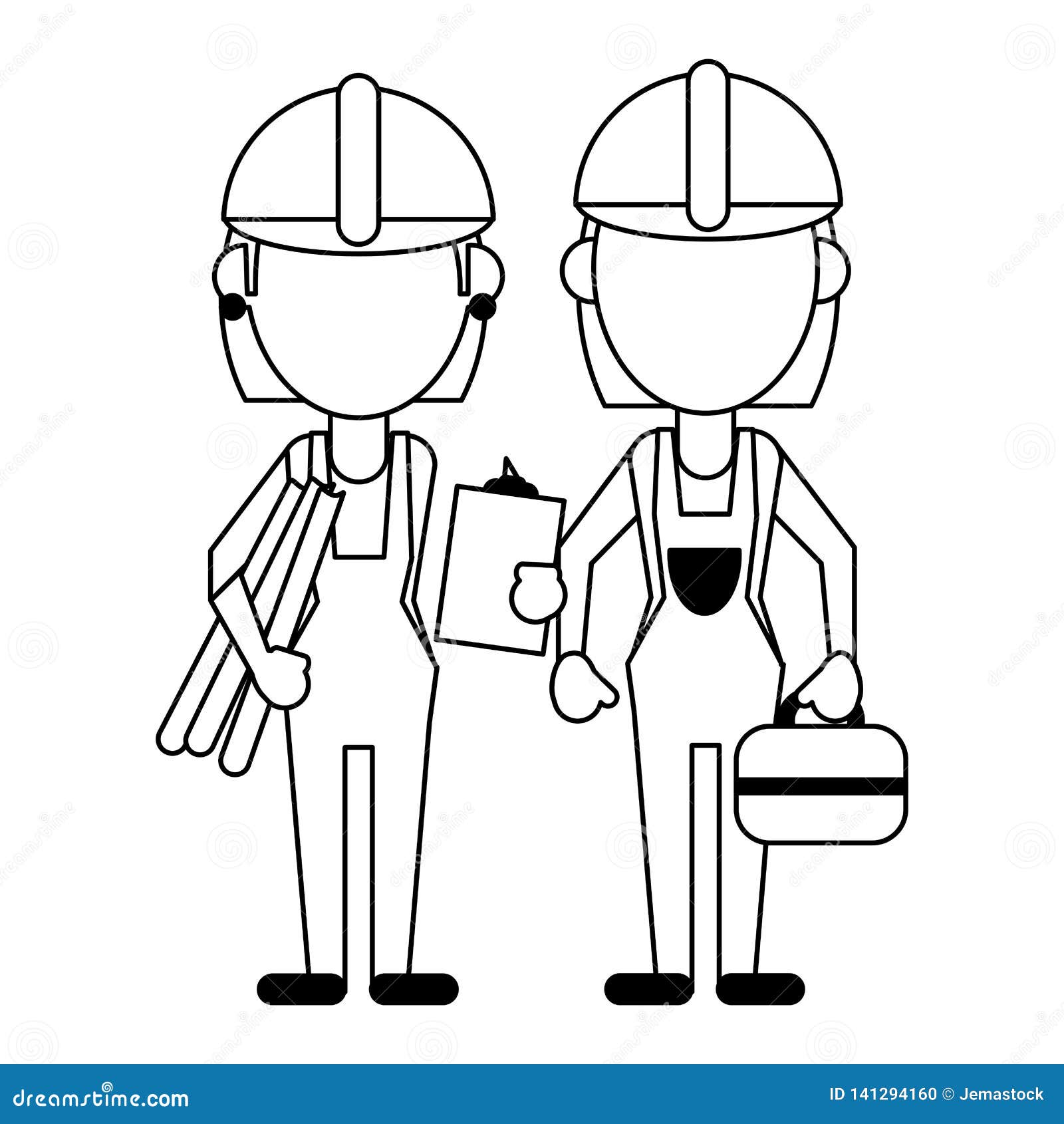 Construction Workers Avatars in Black and White Stock Vector ...
