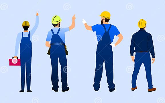 Construction Workers Back. Set of Construction Workers Vector ...