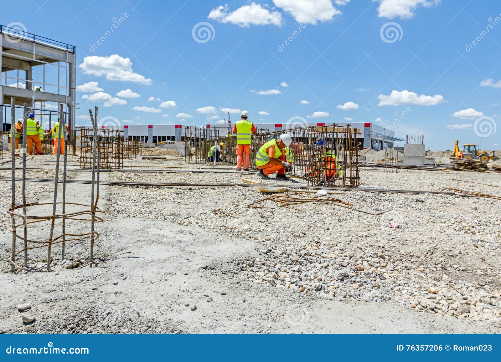 Construction Workers Binding Rebar for Reinforce Concrete Column ...