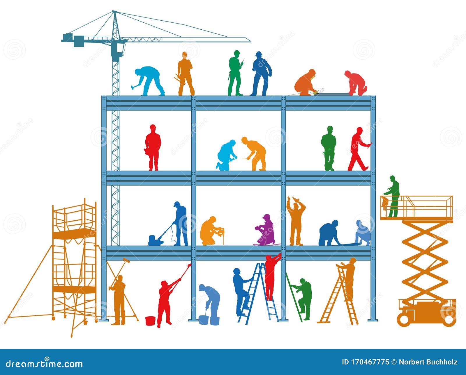 Construction Workers Build a Building Stock Vector - Illustration of ...