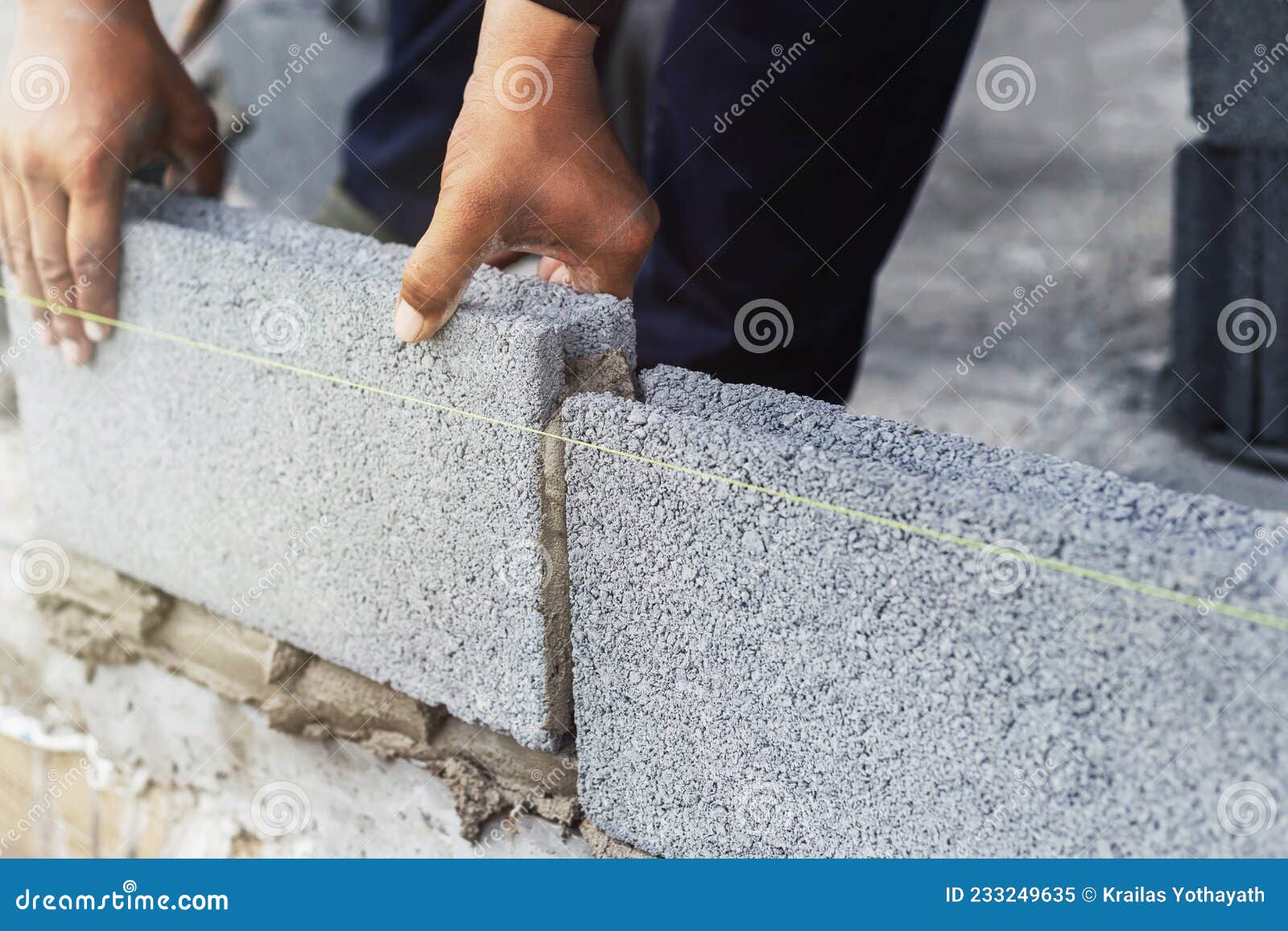 Construction Workers are Building Cement Walls with Brick Blocks Stock ...