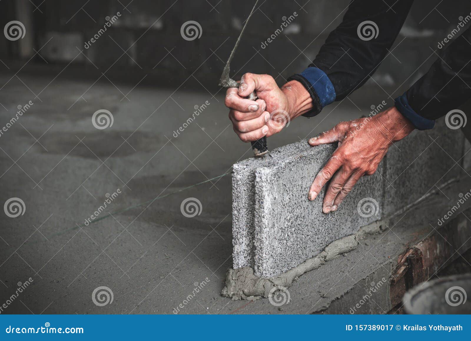 Construction Workers are Building Cement Walls with Brick Blocks Stock ...