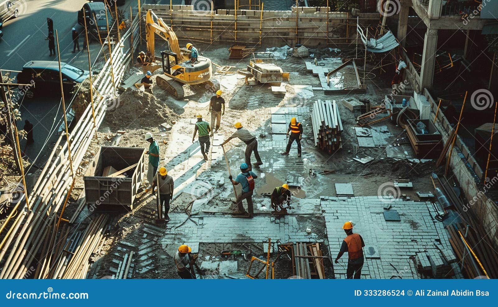 Workers Constructing a New Structure Stock Illustration - Illustration ...
