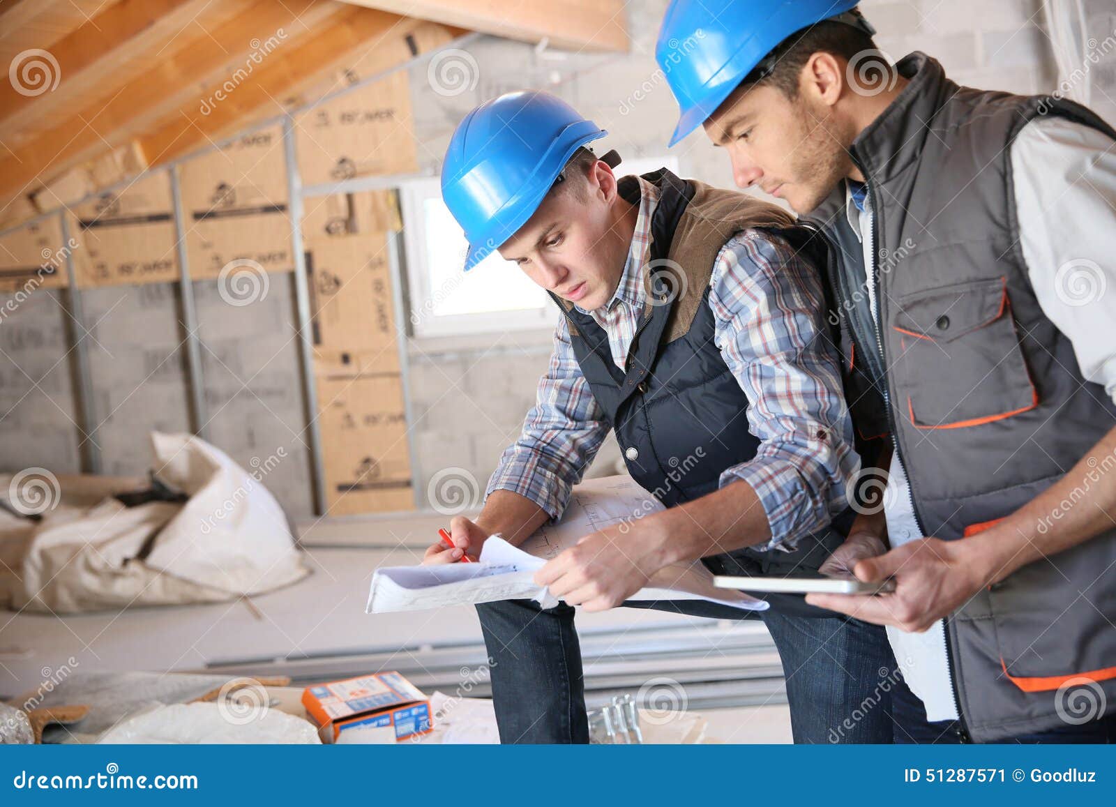 Construction Workers on Building Site Stock Image - Image of framework ...