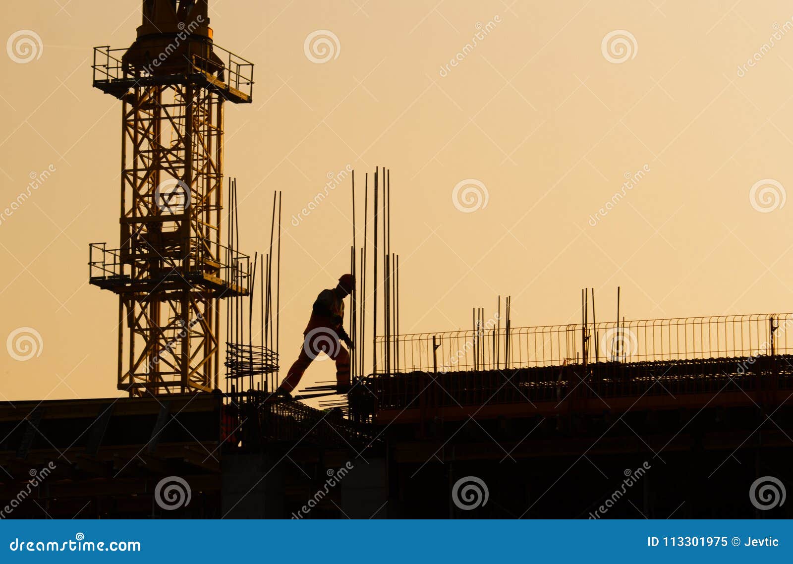 Construction Workers on Building Site at Sunset Editorial Image - Image ...