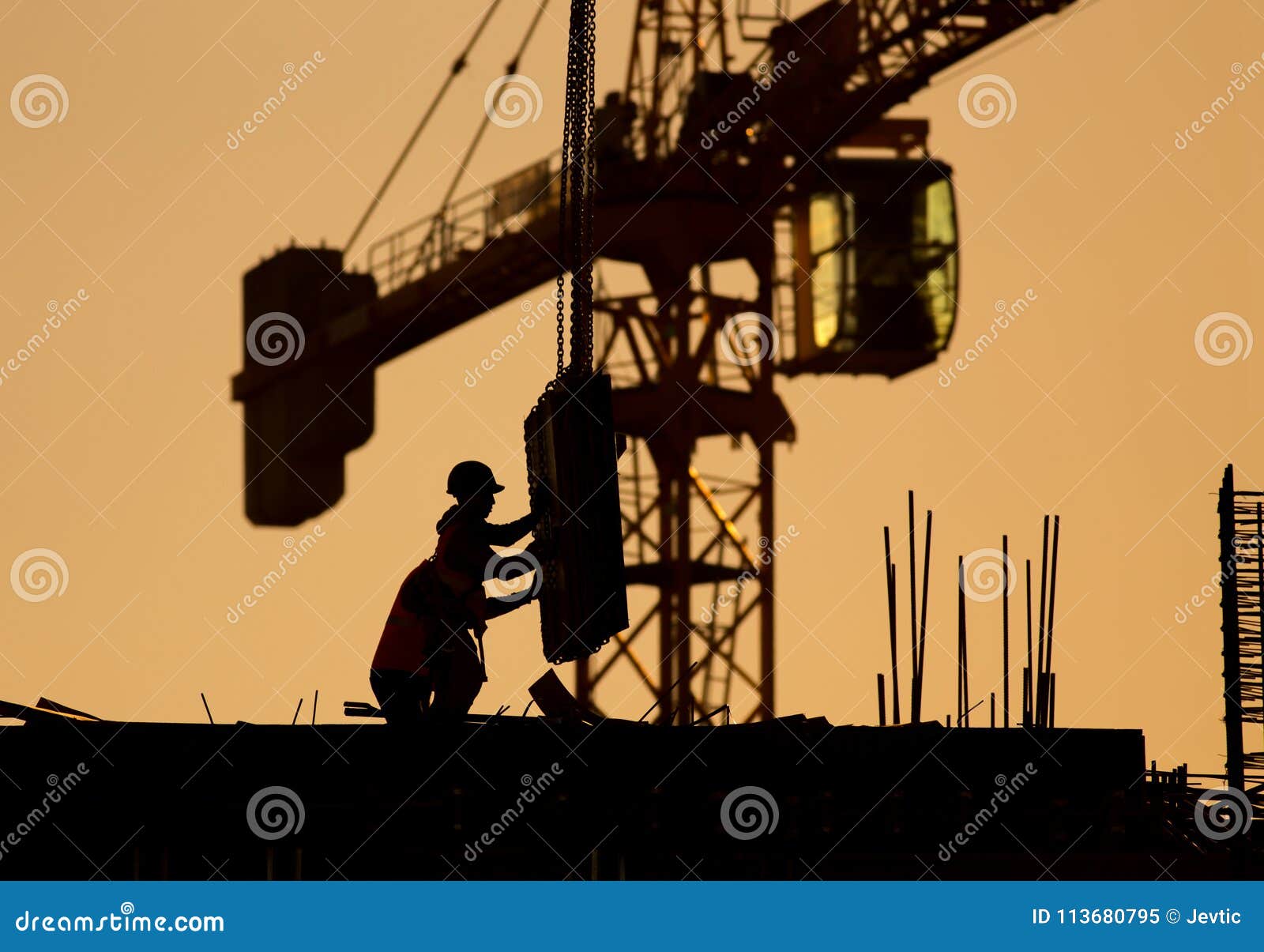 Construction Workers on Building Site at Sunset Editorial Image - Image ...