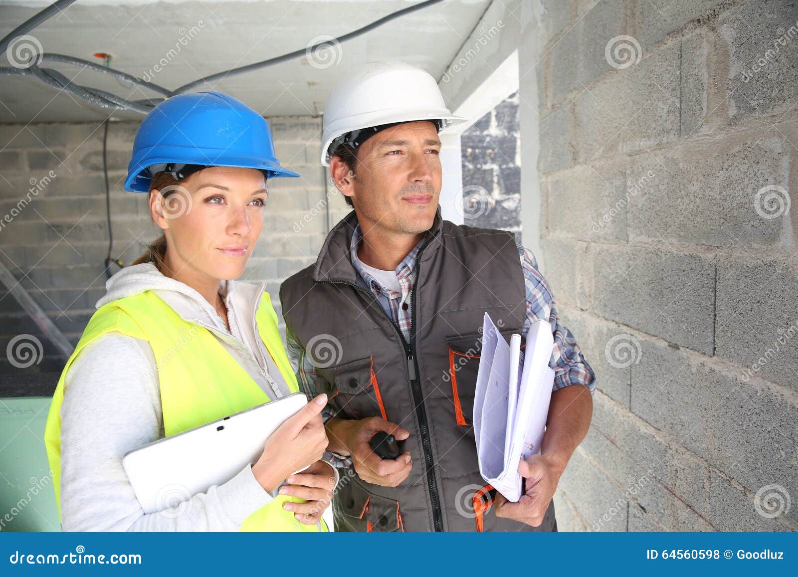 Construction Workers on Building Site Working Stock Photo - Image of ...